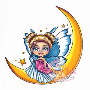 Over the Moon Fairy Faeries Fae Chibis 4 Digis BUNDLE UNCOLORED Digital ...