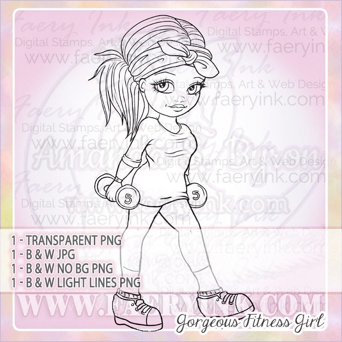 Getting Fit Girl Workout UNCOLORED Digital Stamp Coloring Page - Etsy