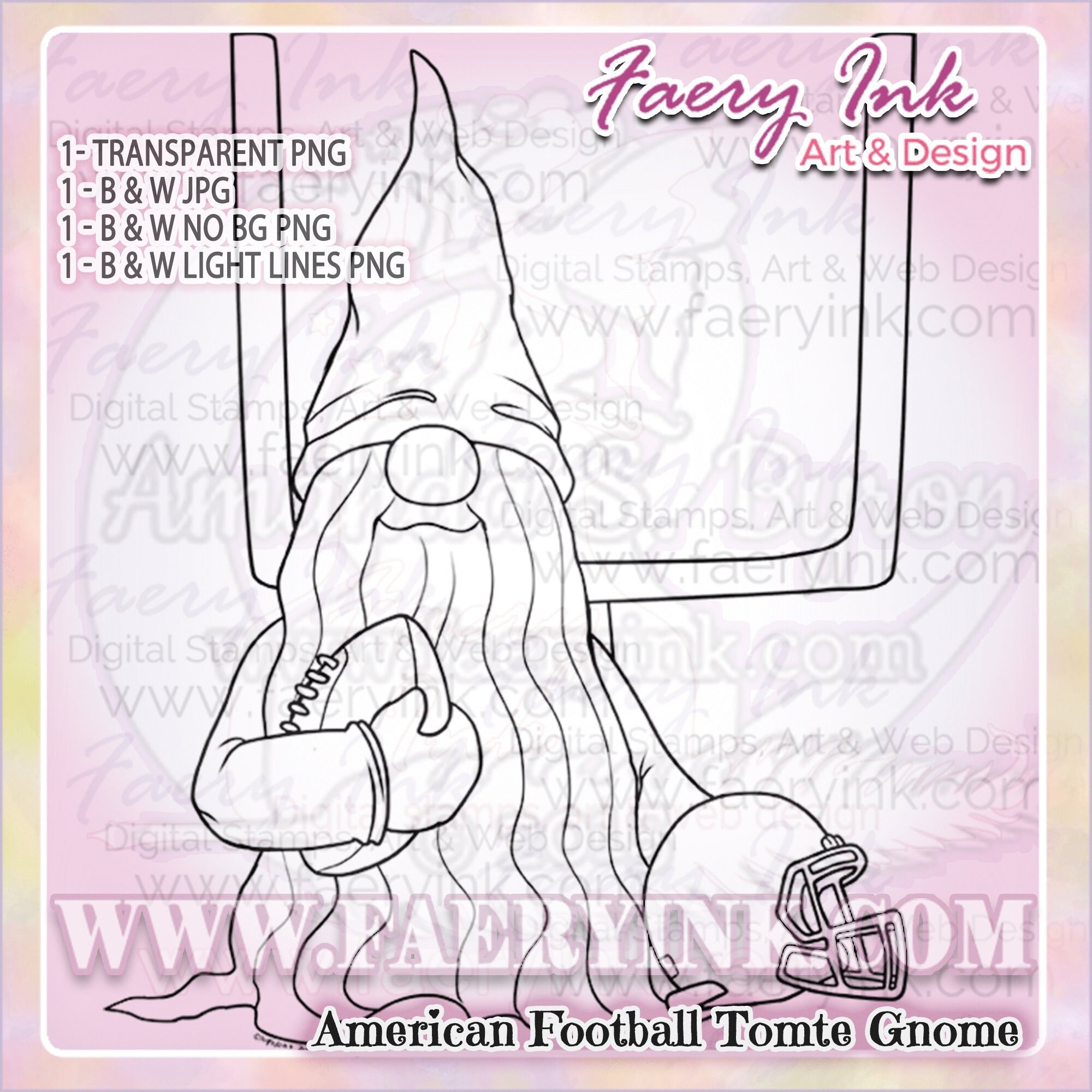 American Football Tomte Gnome UNCOLORED Digital Stamp Image Adult ...