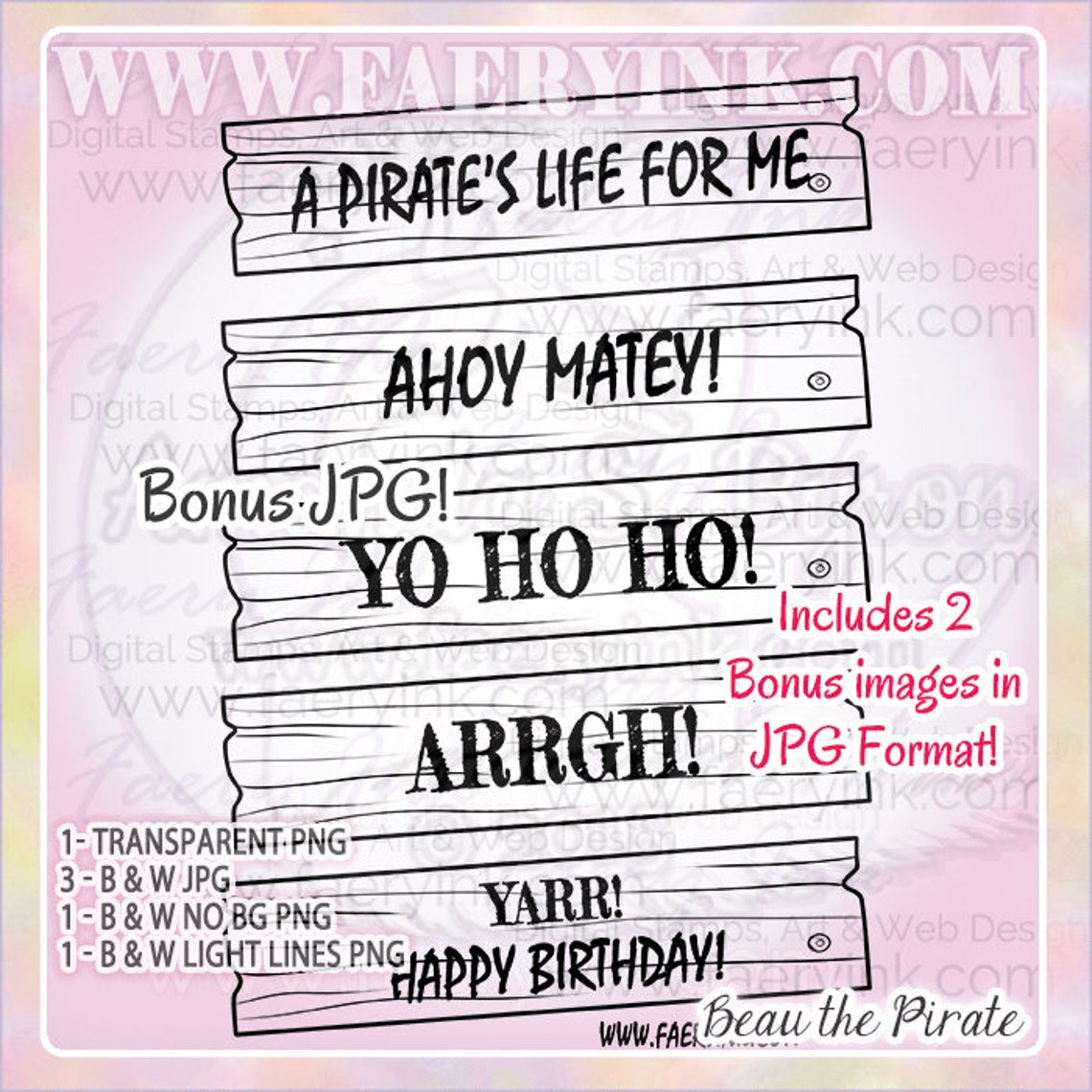 Yarr Pirates W Sentiments 5 Digis BUNDLE UNCOLORED Digital | Etsy