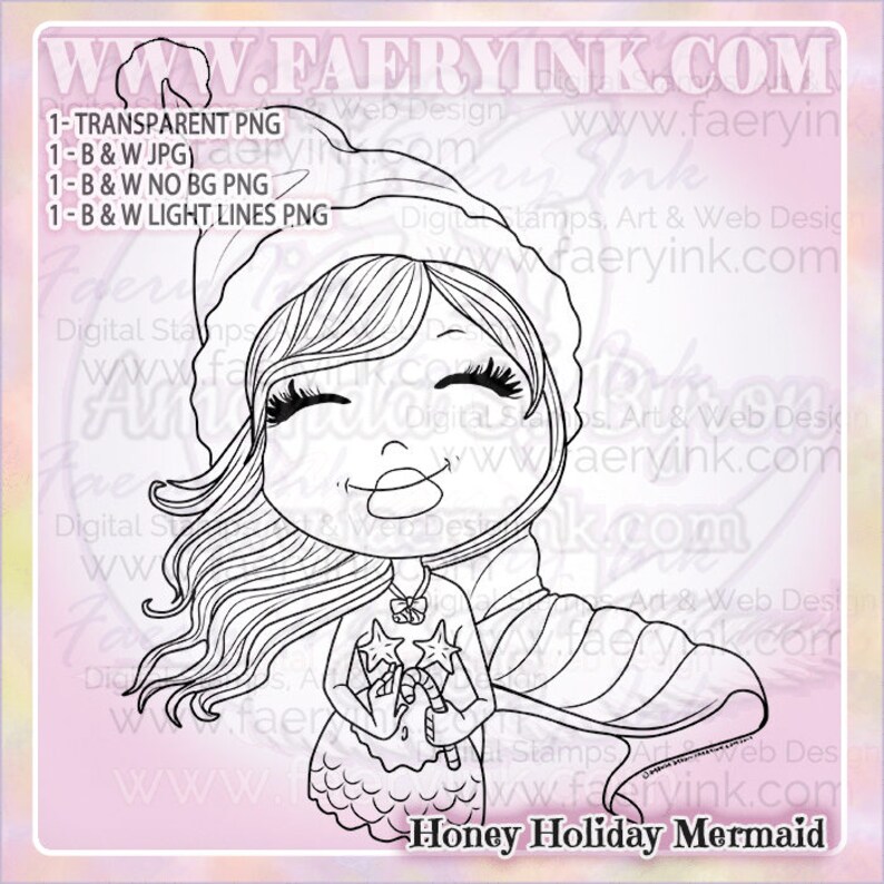 Christmas Under the Sea Mermaids Xmas 4 Digis BUNDLE UNCOLORED Digital ...