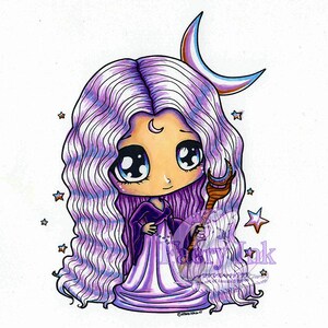 Over the Moon Fairy Faeries Fae Chibis 4 Digis BUNDLE UNCOLORED Digital ...