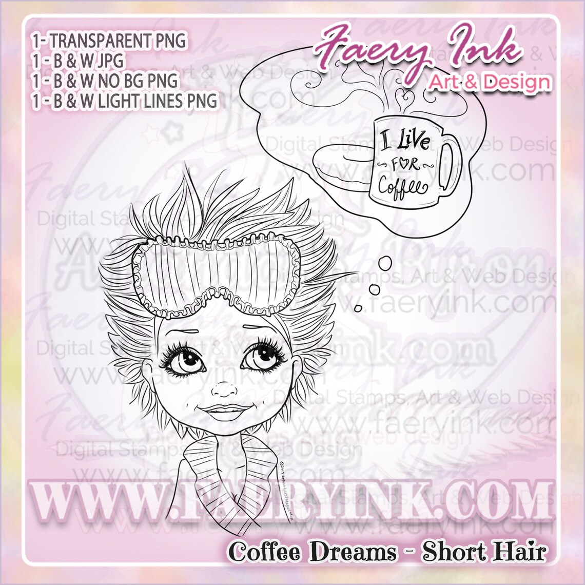 Dreaming of Coffee Digi Bundle UNCOLORED Digital Stamp Image Adult ...