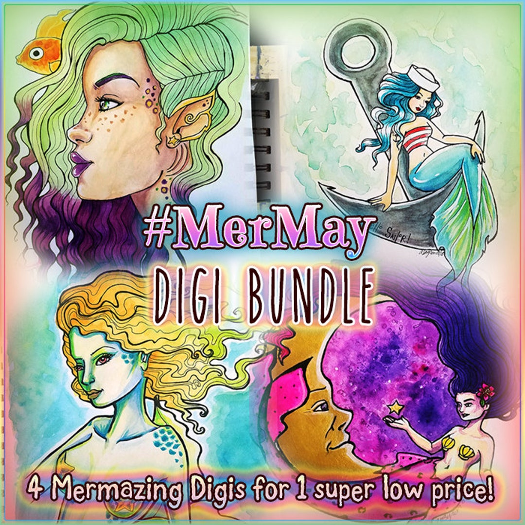 Mermay Mermaids 4 Characters UNCOLORED Digi Bundle Digi Stamp Coloring ...