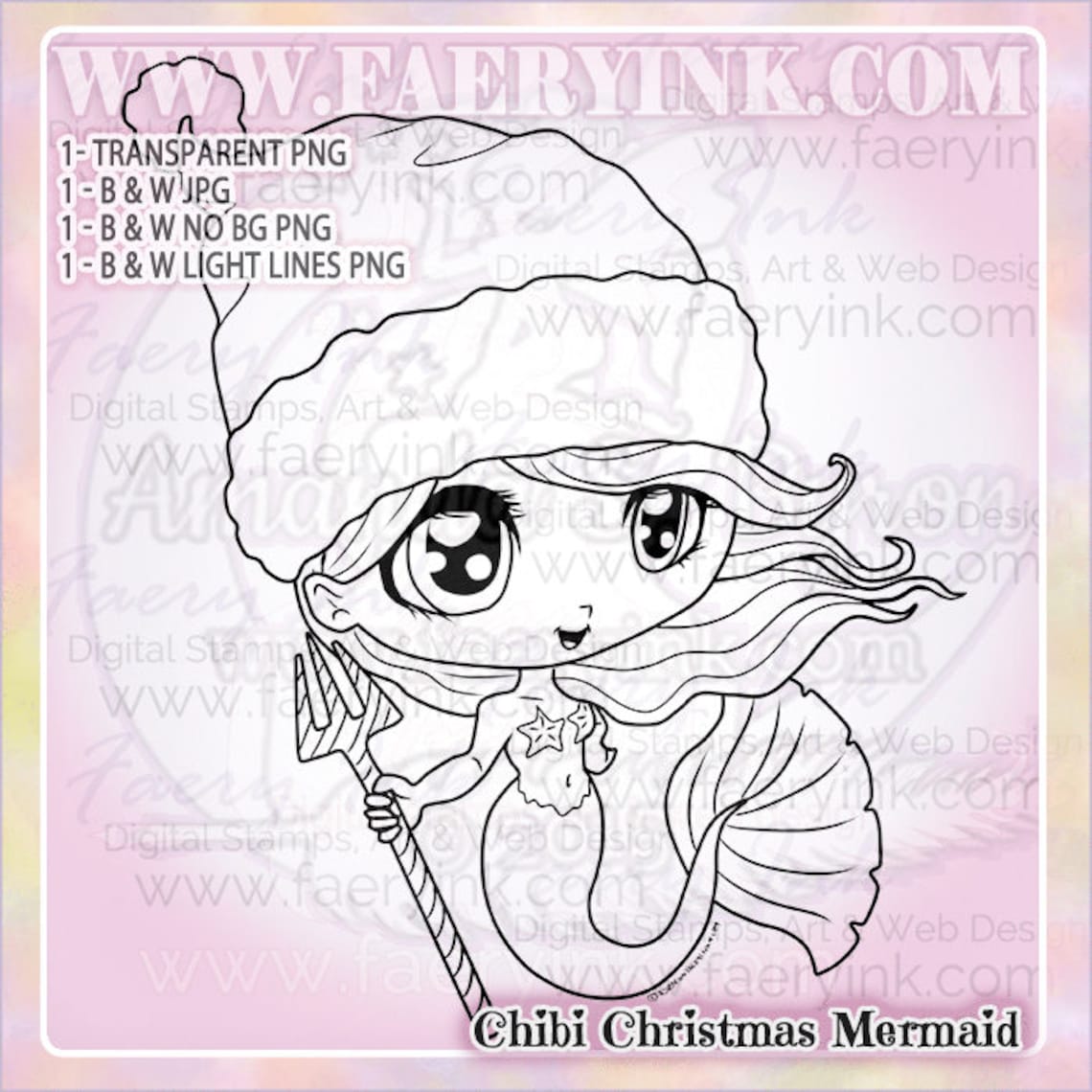 Christmas Under the Sea Mermaids Xmas 4 Digis BUNDLE UNCOLORED | Etsy