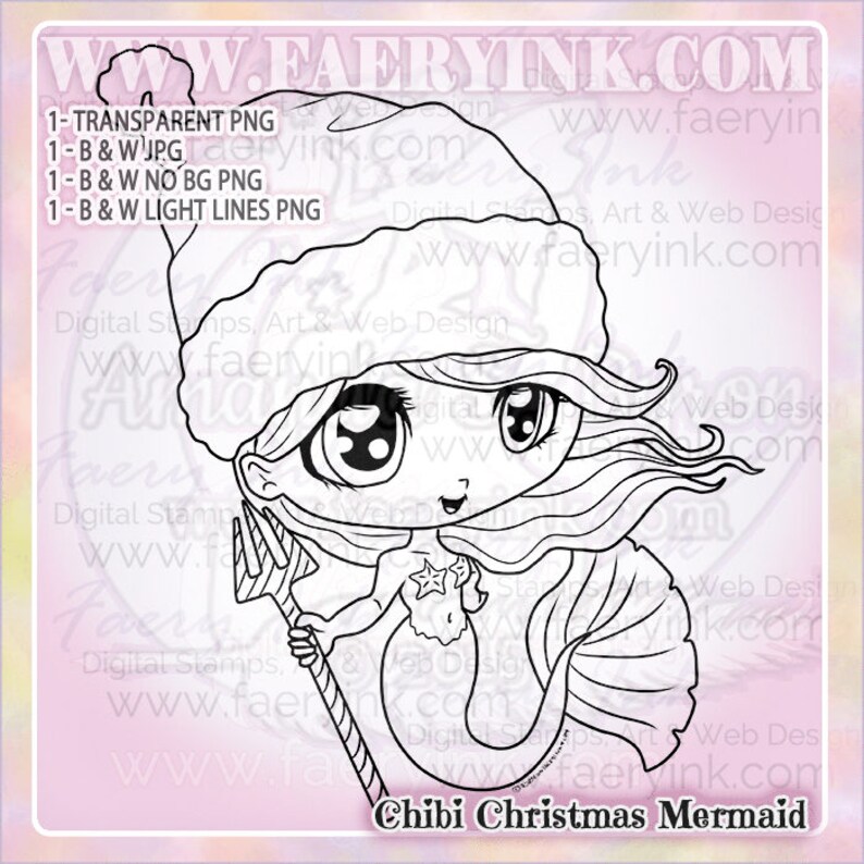 Christmas Under the Sea Mermaids Xmas 4 Digis BUNDLE UNCOLORED Digital ...