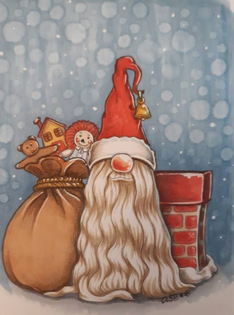 Tomte Gnome Christmas Rooftop Santa Claus UNCOLORED Digital - Etsy