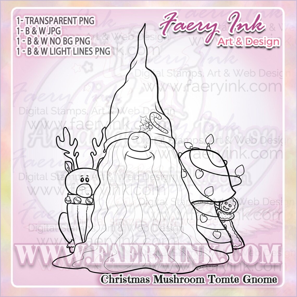 Tomte Gnome Christmas Mushroom Digital Stamp UNCOLORED - Etsy