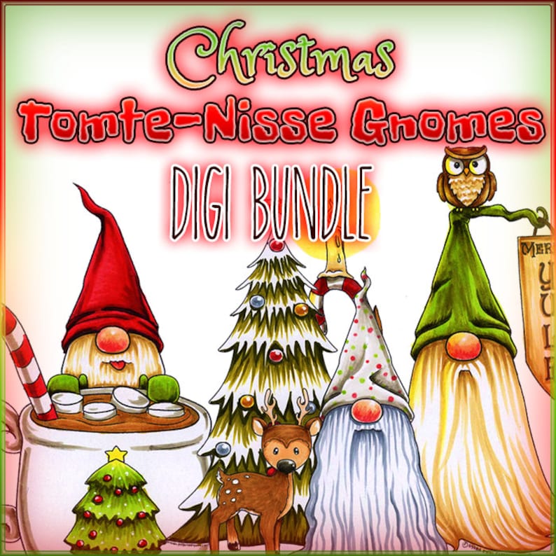 Christmas Tomte Nisse Gnome Digi Bundle UNCOLORED Digital - Etsy