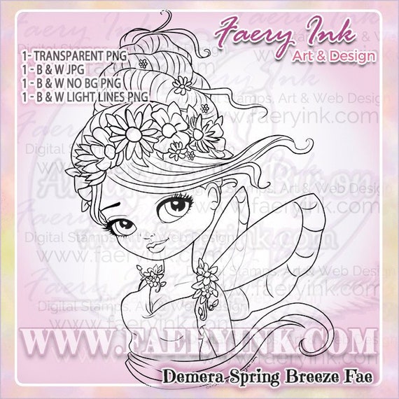 Spring Breeze Fae Fairy UNCOLORED Digital Stamp Image Adult | Etsy