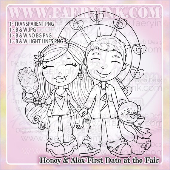 First Date at the Fair Valentines Day UNCOLORED Digital Stamp | Etsy