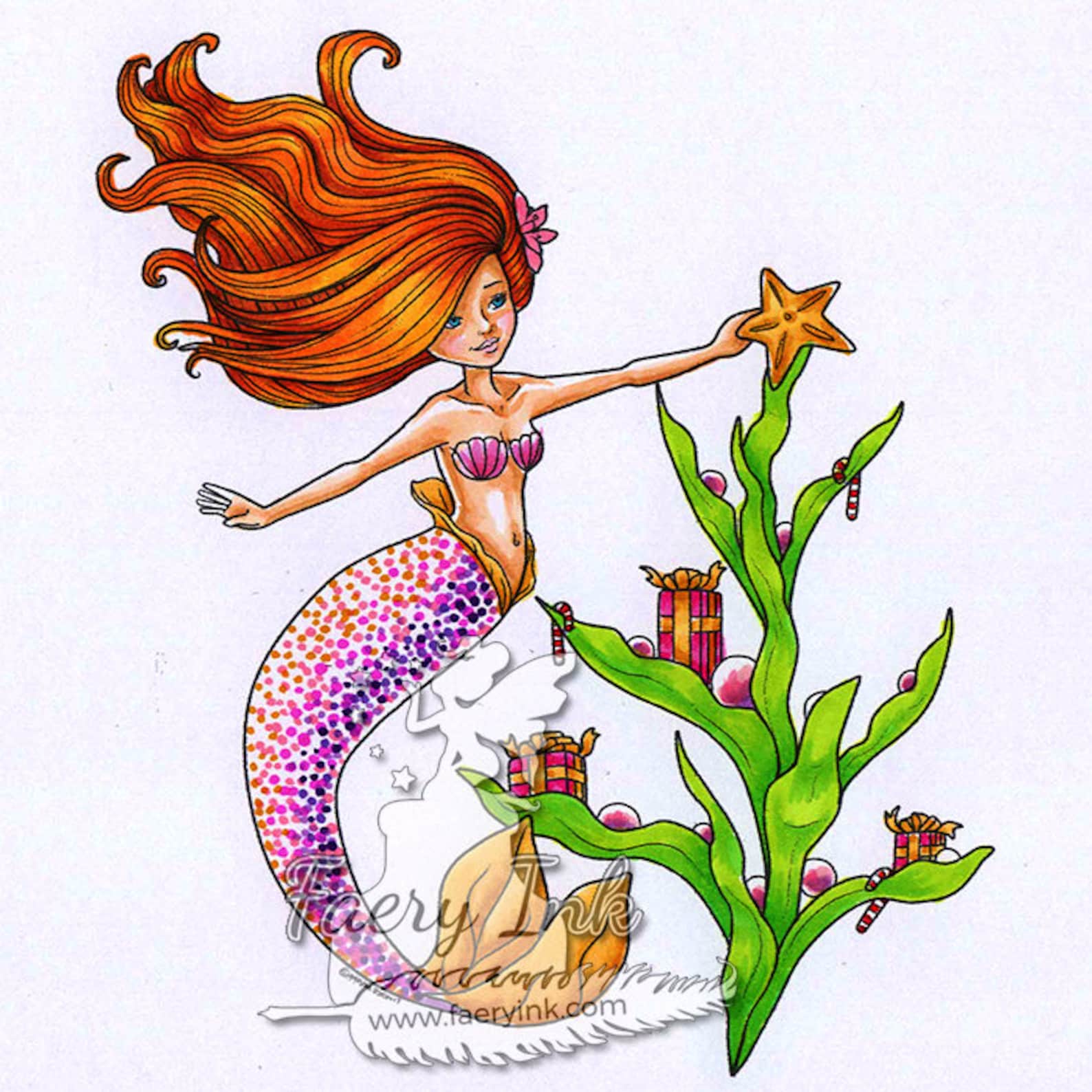 Christmas Under the Sea Mermaids Xmas 4 Digis BUNDLE UNCOLORED | Etsy