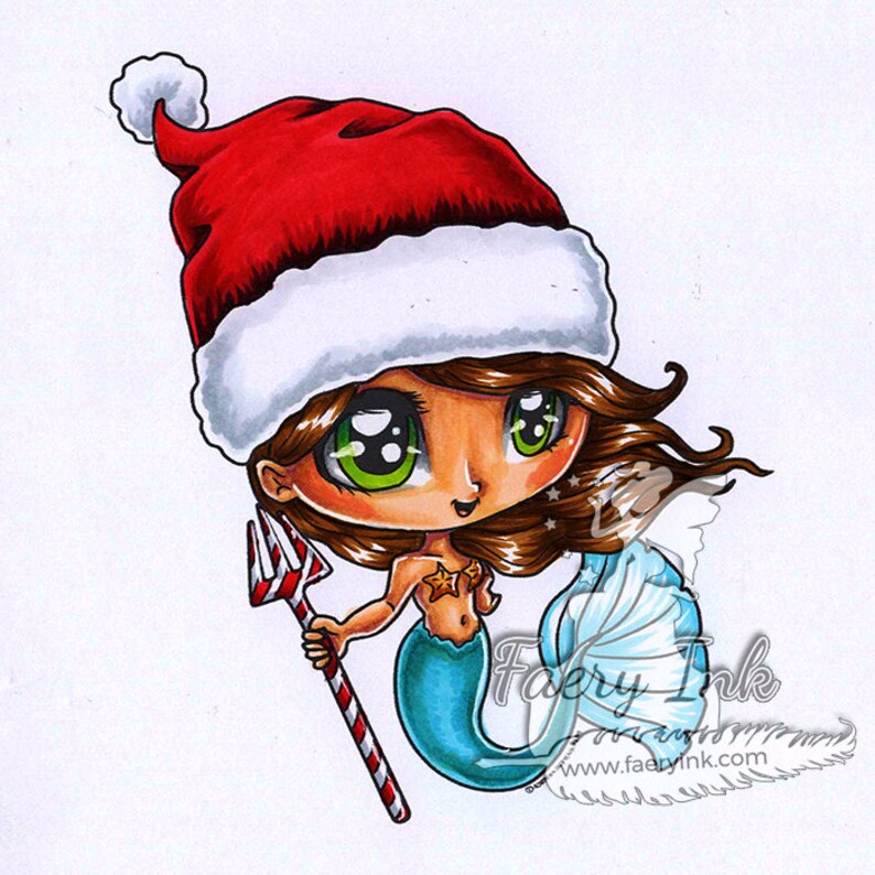 Christmas Under the Sea Mermaids Xmas 4 Digis BUNDLE UNCOLORED Digital ...