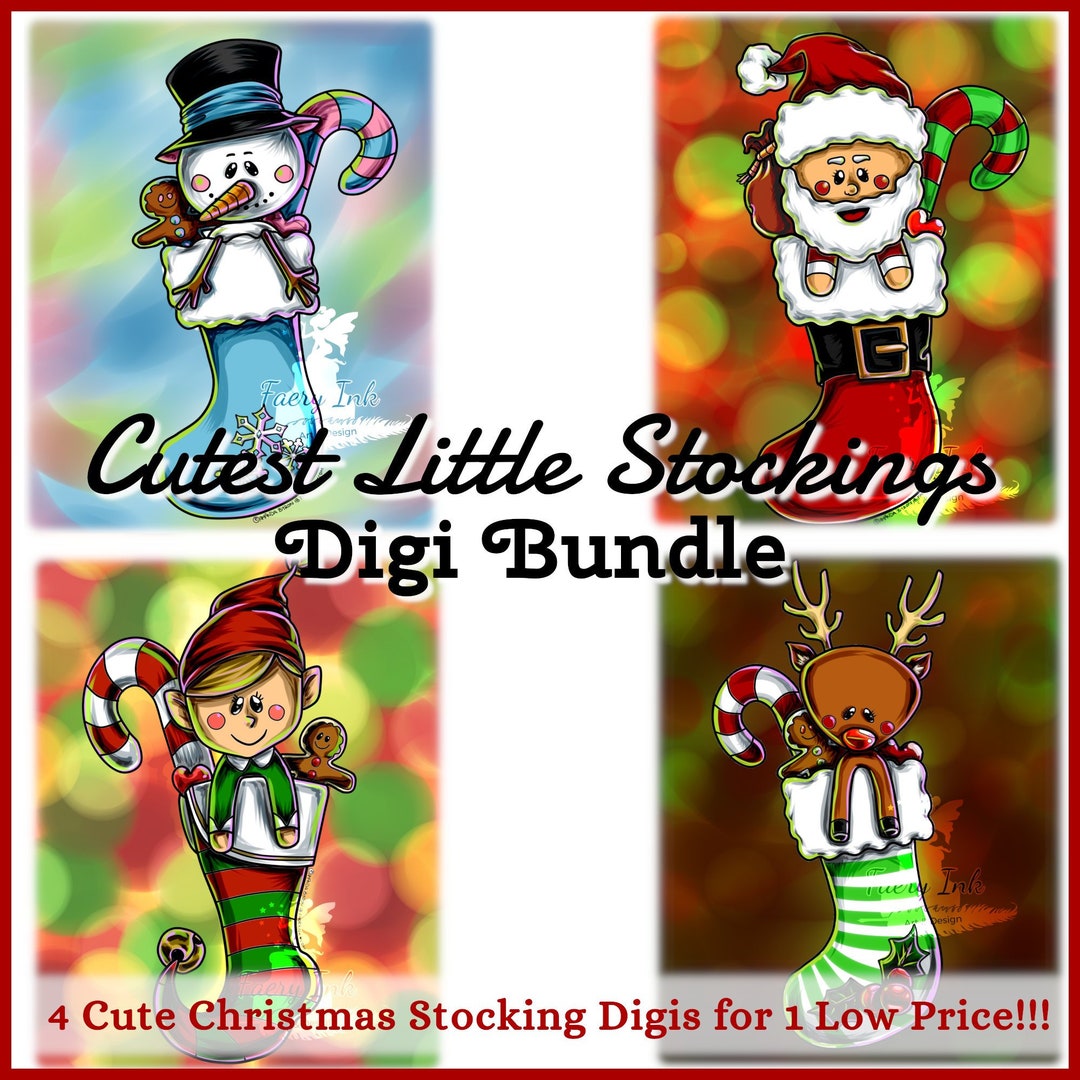Cutest Christmas Stockings Digi Bundle UNCOLORED Digital Stamp Coloring ...