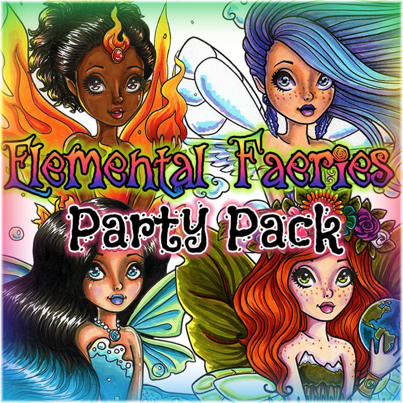 Elemental Fairy Faeries Fantasy 4 Digis BUNDLE UNCOLORED - Etsy