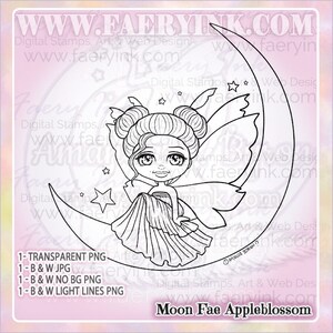 Over the Moon Fairy Faeries Fae Chibis 4 Digis BUNDLE UNCOLORED Digital ...