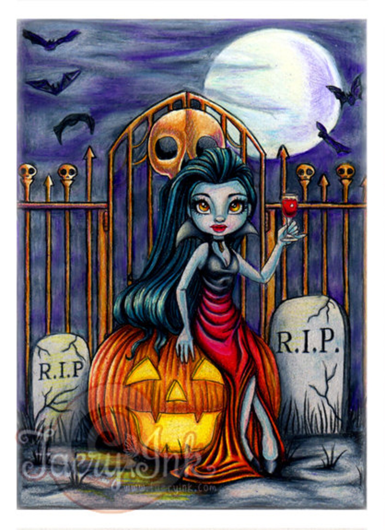 Graveyard Vampire Girl UNCOLORED Digital Stamp Coloring Page - Etsy UK