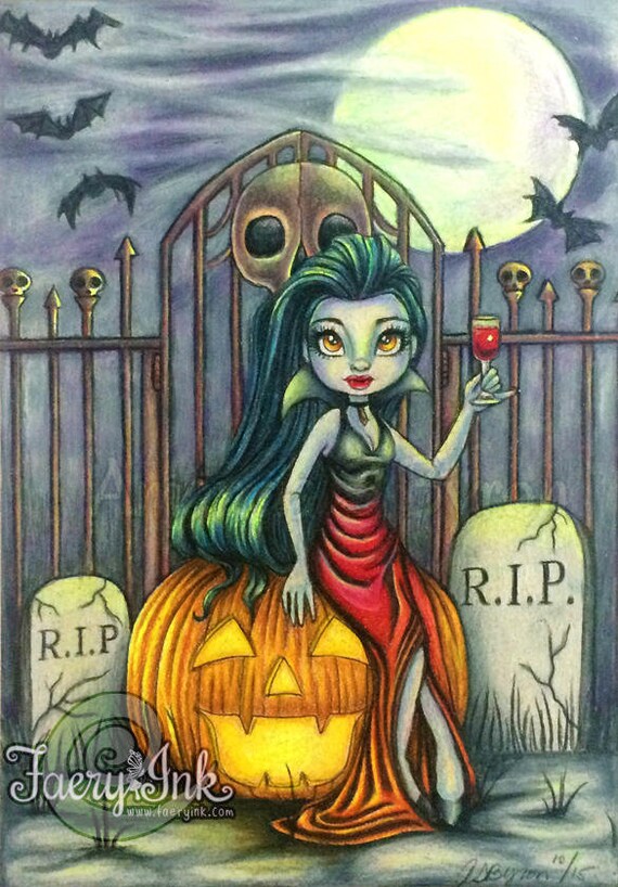 Graveyard Vampire Girl UNCOLORED Digital Stamp Coloring Page | Etsy