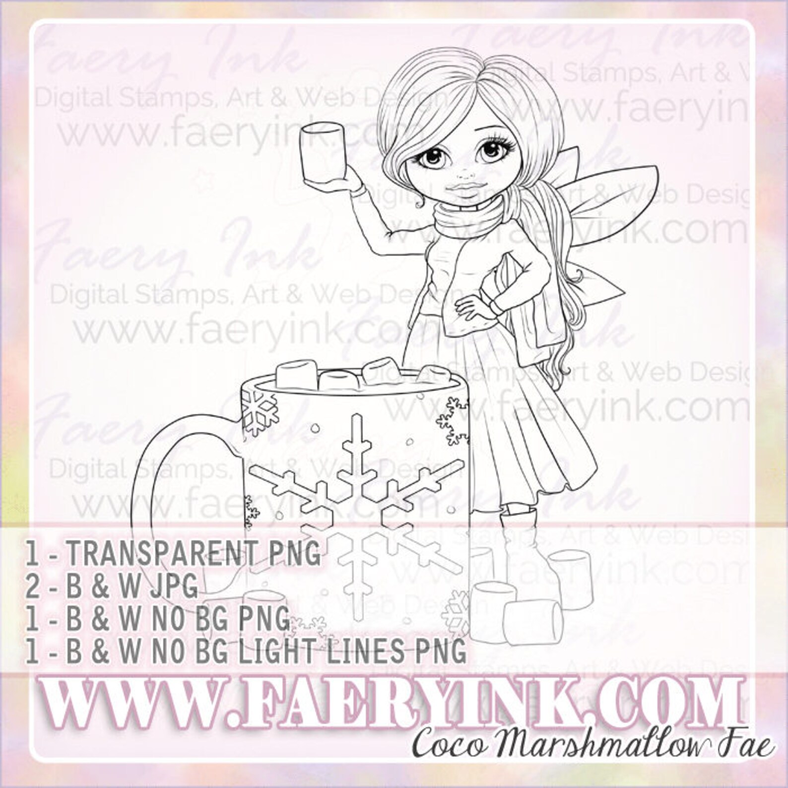 Hot Cocoa Marshmallow Fae Fairy Faery UNCOLORED Digital Stamp - Etsy