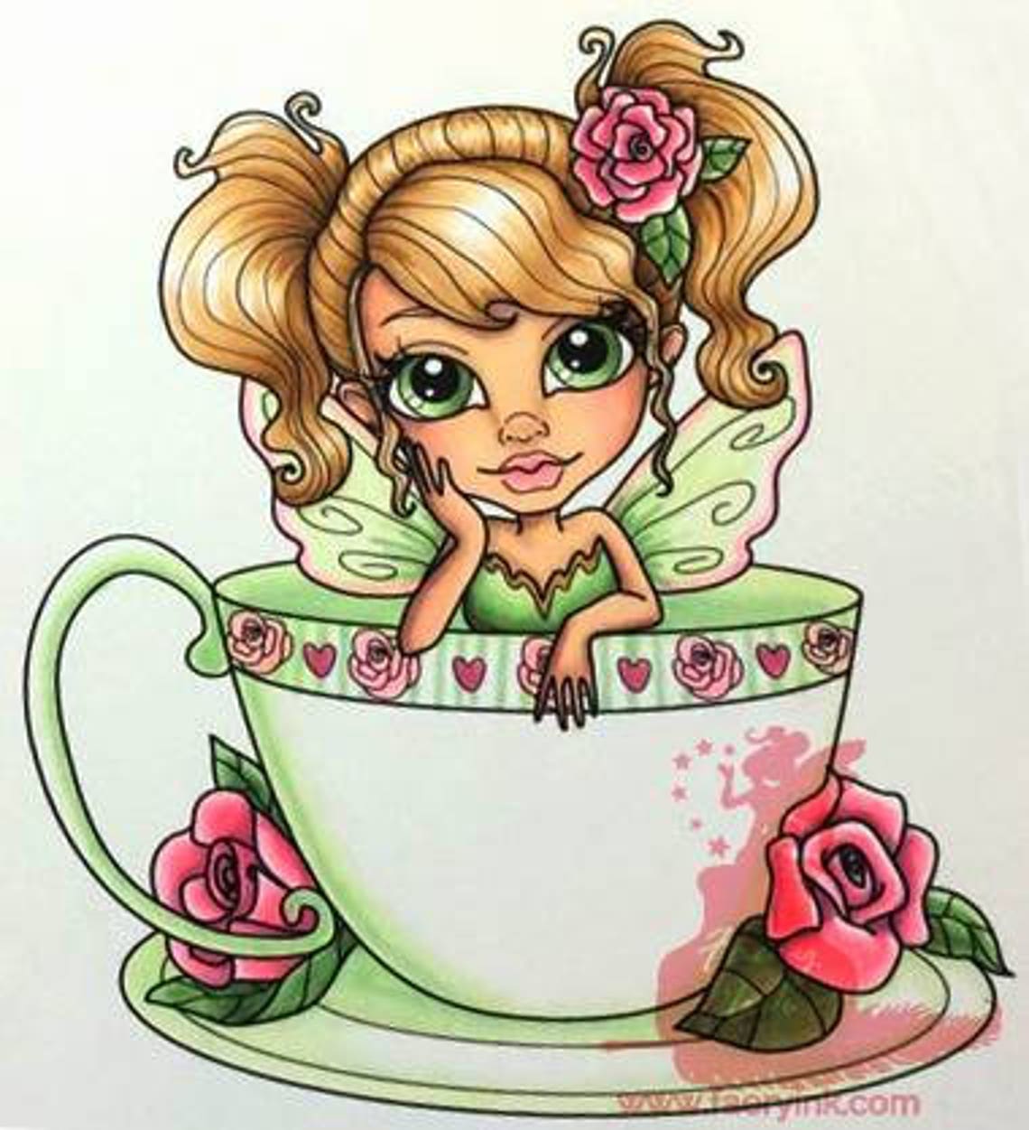 Rose Tea Faery Fae Fairy Friend UNCOLORED Digital Stamp Image | Etsy