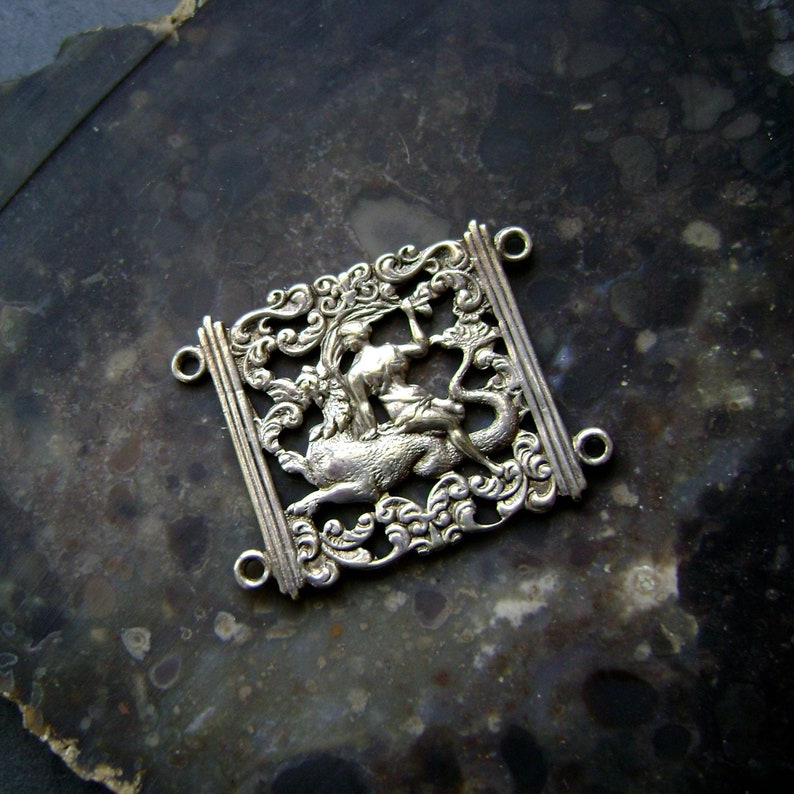 Antique Woman With Lion Panel Connector, 1 Vintage Metal Link for ...