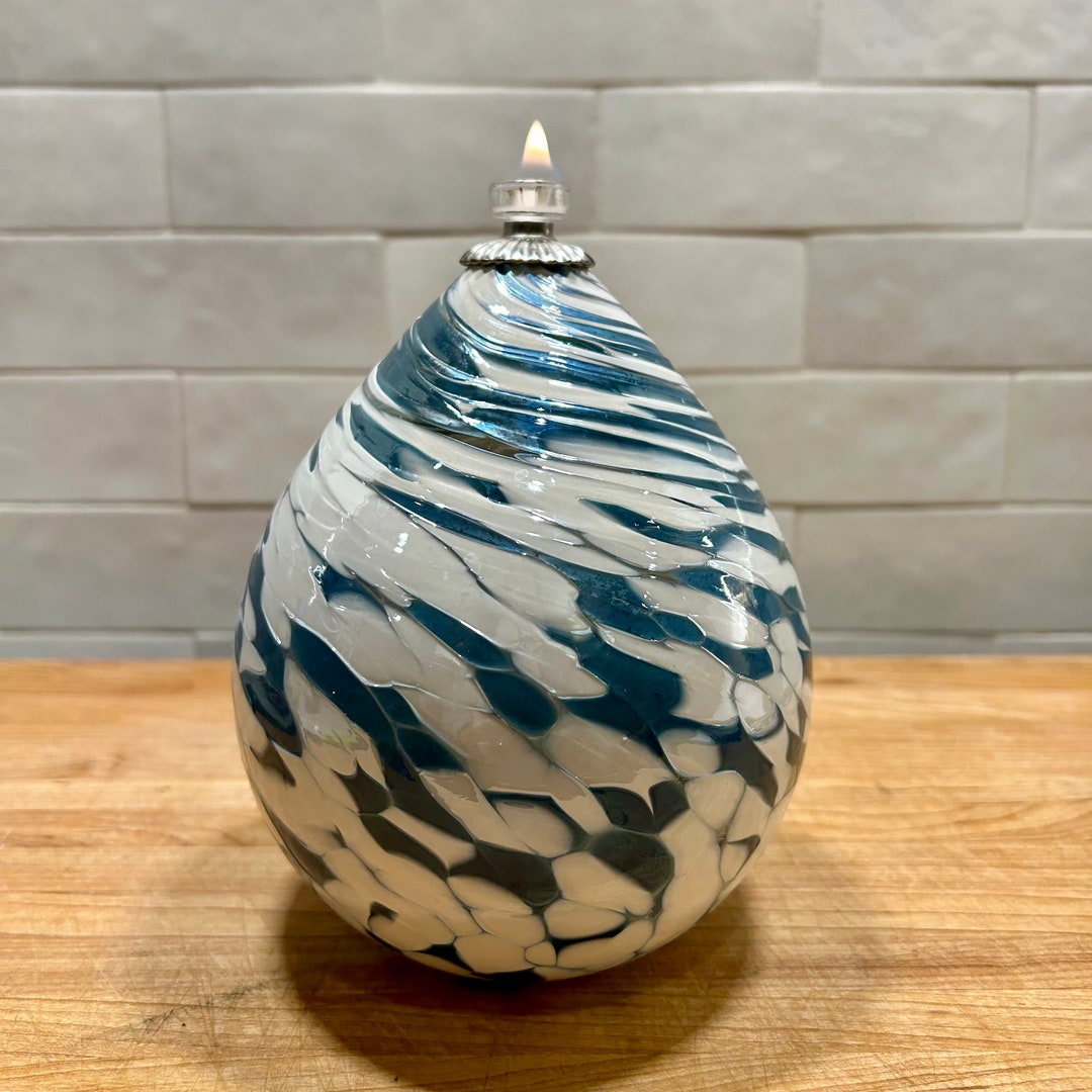 Ocean Mist Handblown Glass Oil Lamp Made in the Ozark Mountains Glass ...