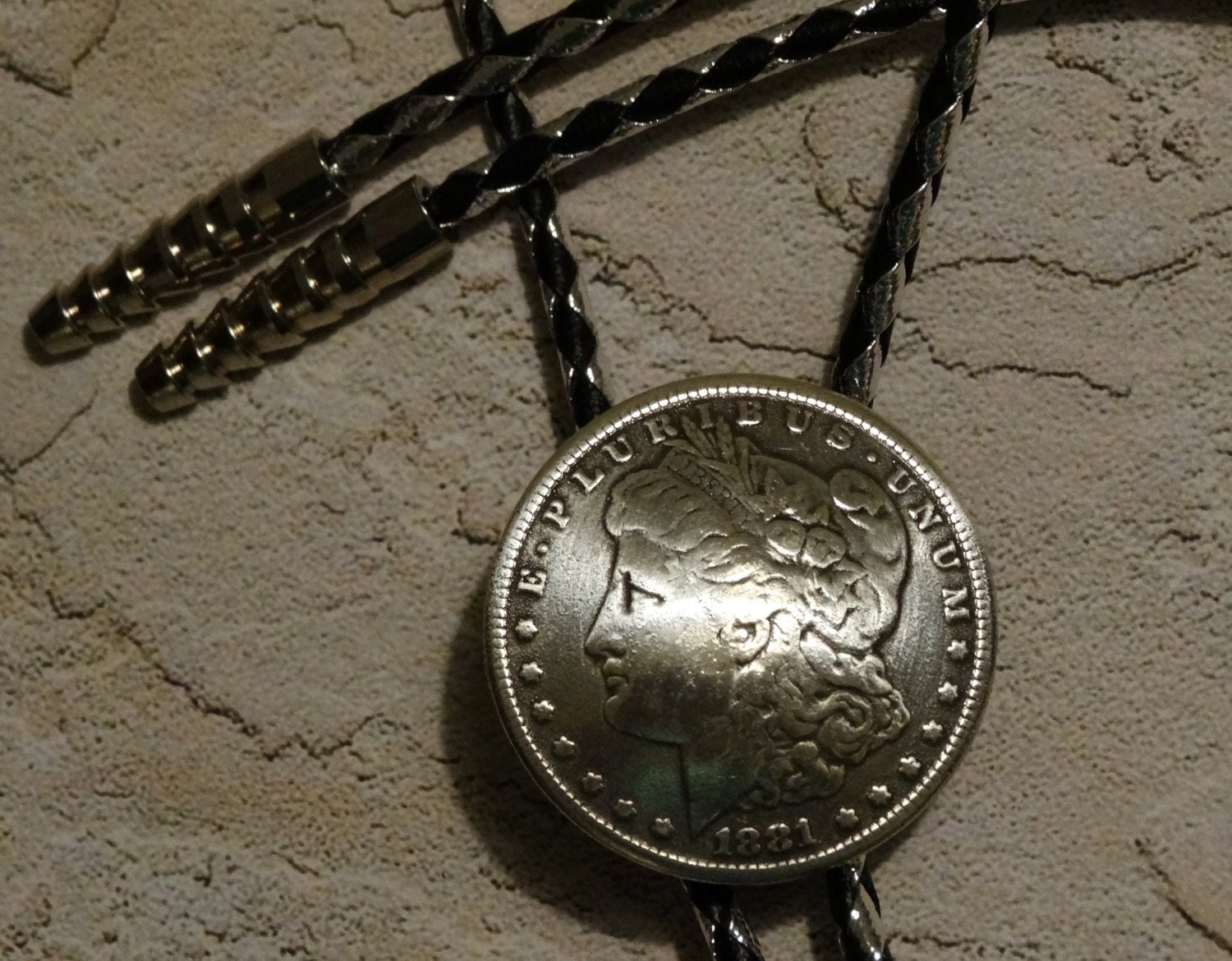 Morgan Silver Dollar Bolo Lady Liberty Side Americana Dressy Black ...