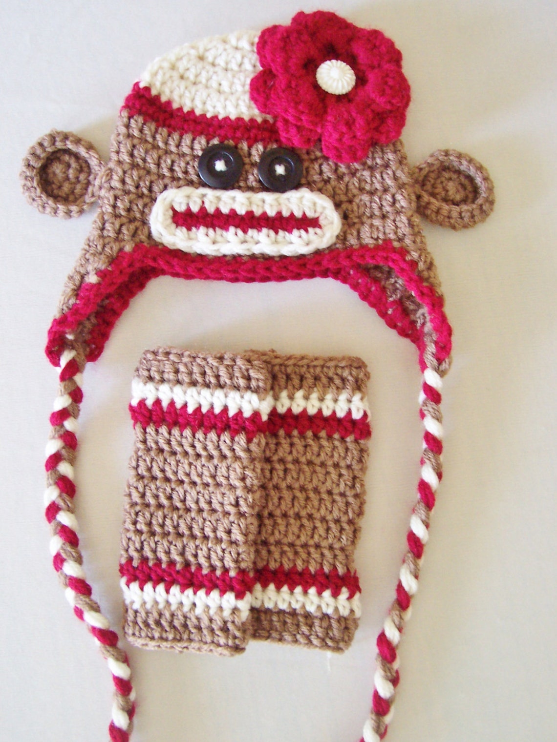 Baby Sock Monkey Laplander Hat & Leg Warmers Set - 0 to 3 Months, 3 to ...