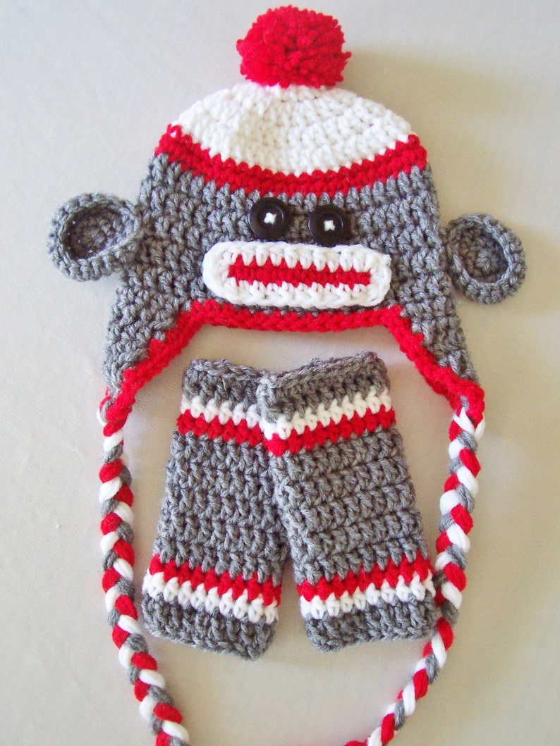 Baby Sock Monkey Laplander Hat & Leg Warmers Set - 0 to 3 Months, 3 to ...
