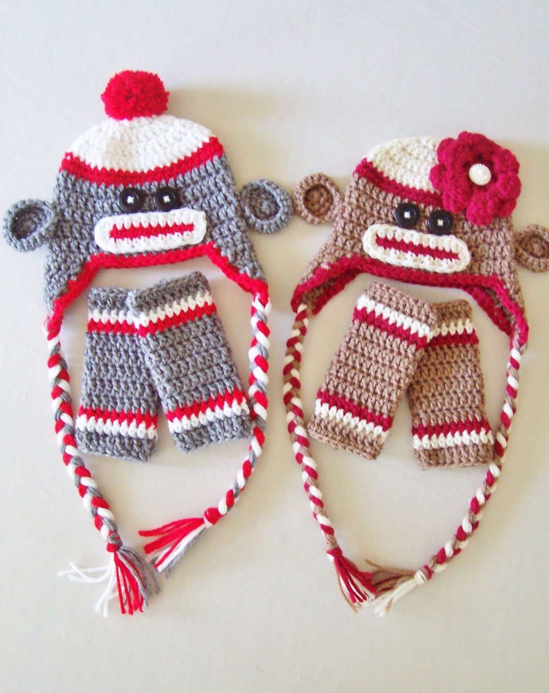 Baby Sock Monkey Laplander Hat & Leg Warmers Set - 0 to 3 Months, 3 to ...