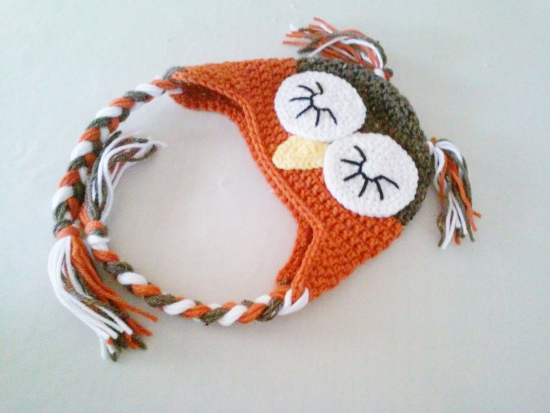 Baby Barley & Pumpkin Orange Sleepy Owl Laplander Hat - 0 to 3 Months ...