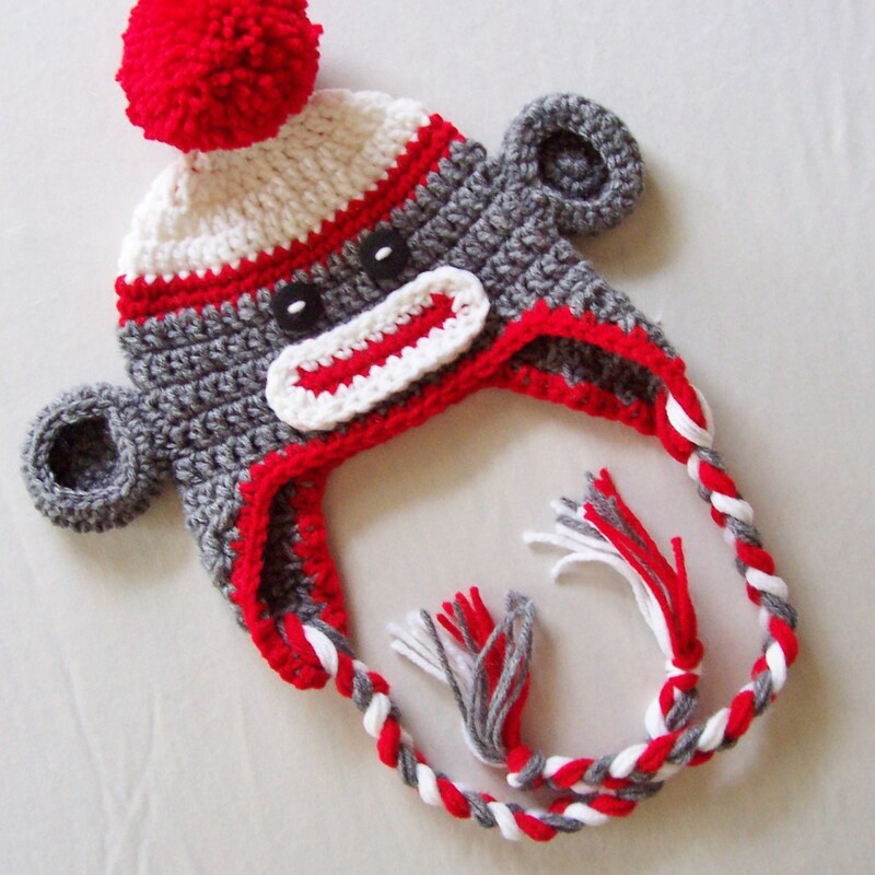 Grey Sock Monkey Hat - Etsy