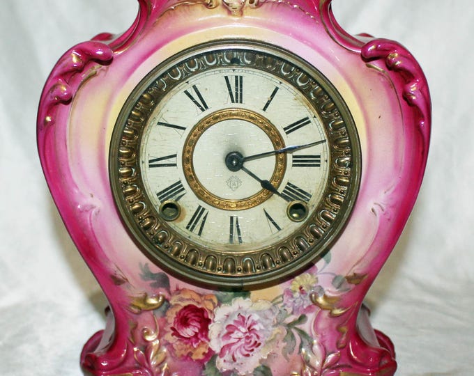 Antique Ornate Cobalt Blue Floral Victorian Porcelain Mantel Parlor ...