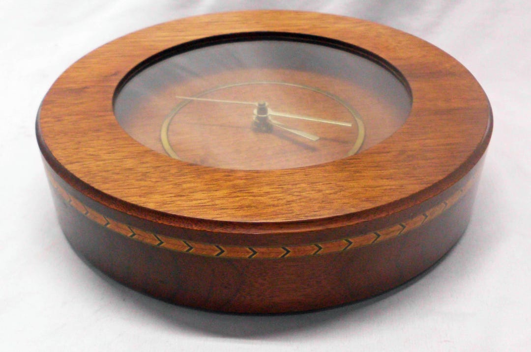 Vintage Walnut Inlaid Wood Quartz Clock- by Mark Deprez - Fine ...