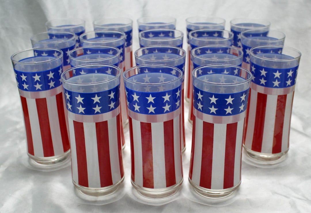 6 Mid-century 6-3/4" Libbey Stars Stripes Patriotic 12 Oz. Drinking ...
