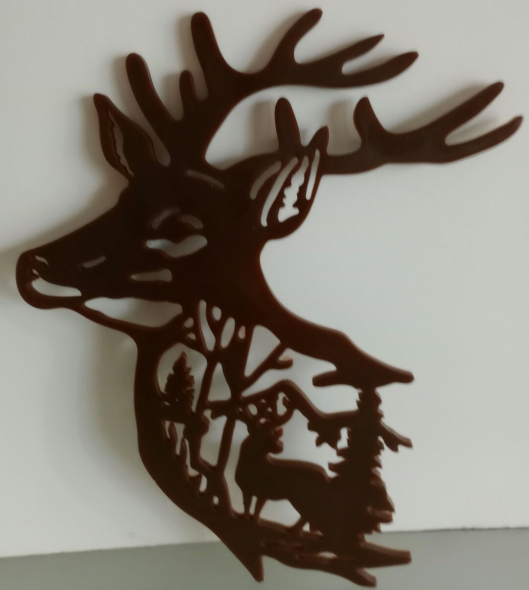Deer Silhouette Brown Resin With Deer & Pine Trees Inside Homemade Home ...