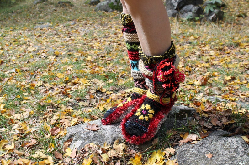 Crochet boot slippers colorful slippers funky boho hippy | Etsy