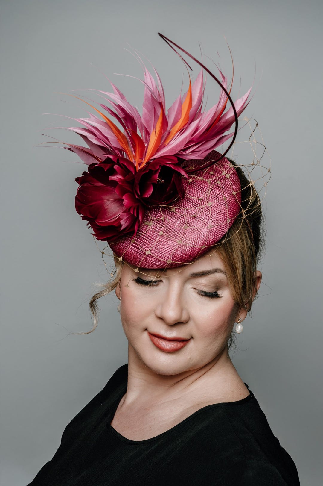 Contemporary Percher Hat Ascot Hats Pinks Designer Hat Made in UK ...