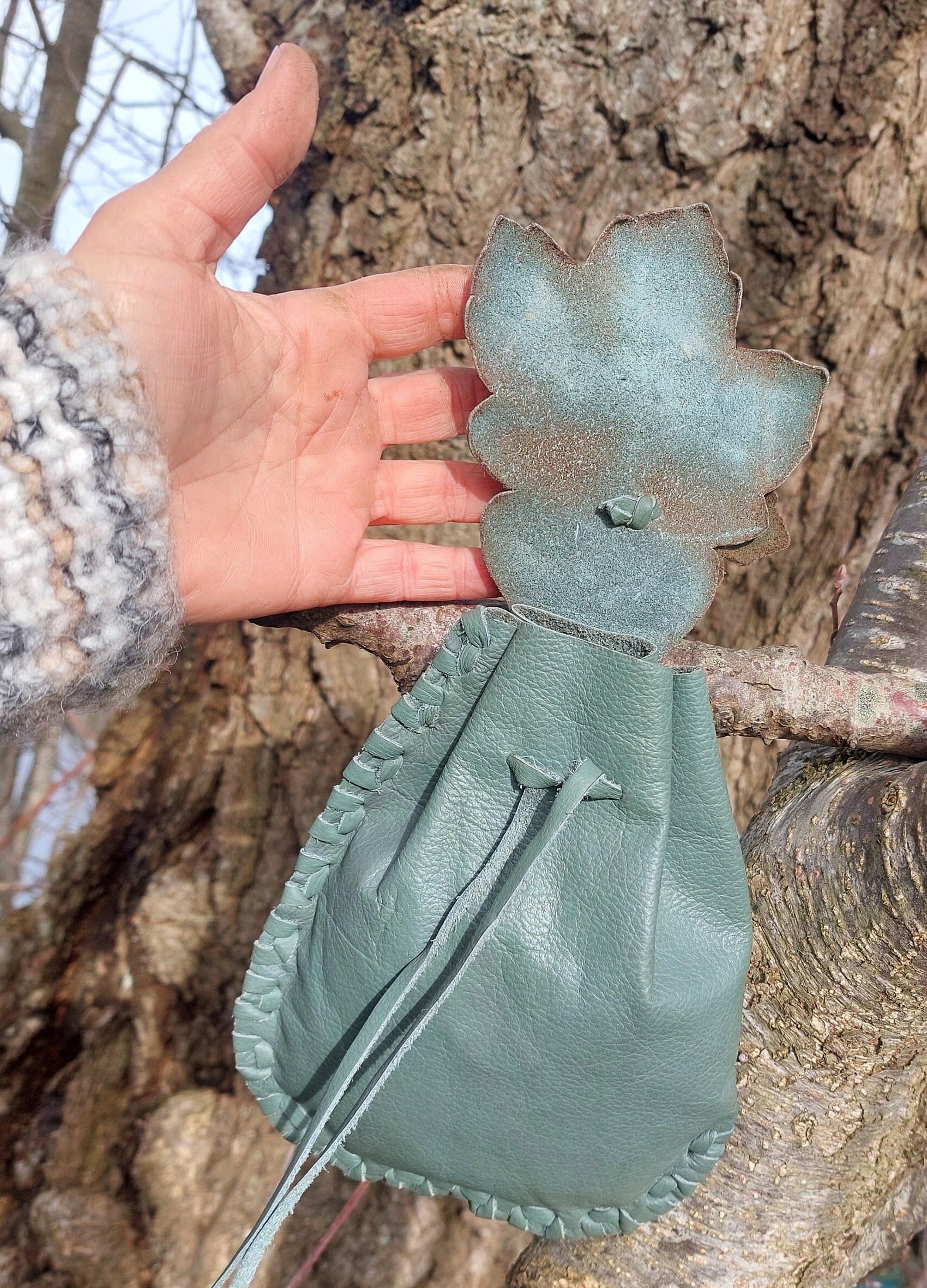 Handmade Sycamore Leaf Leather Belt Bag, Edgewood Green - Etsy