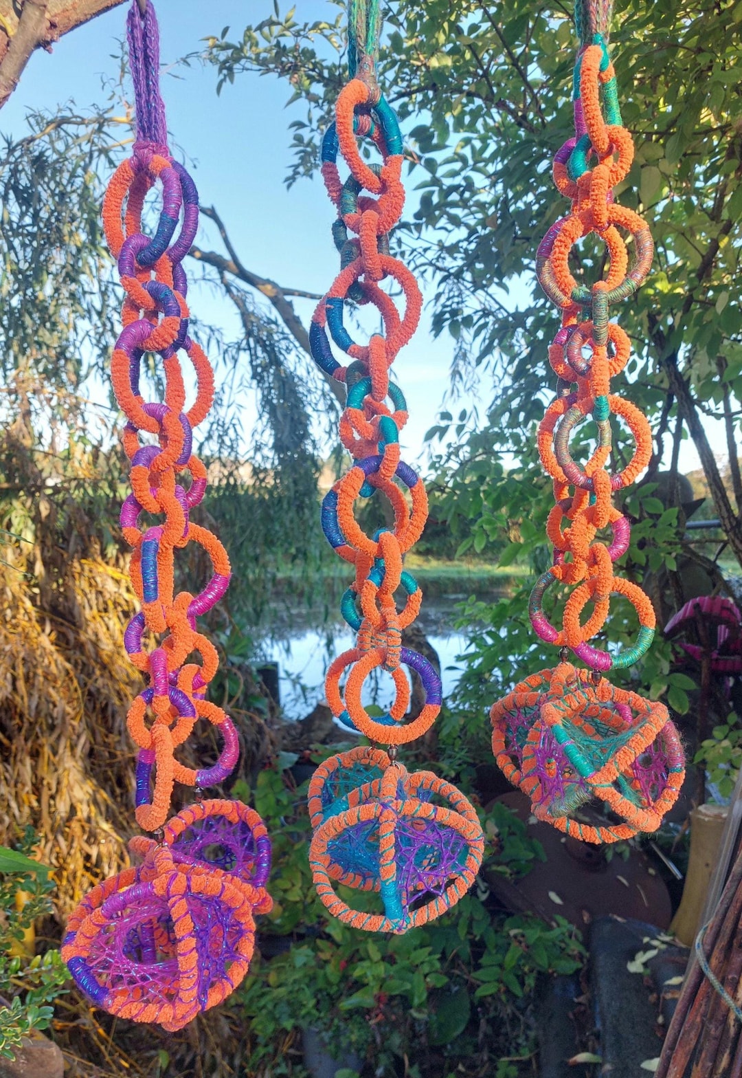 Handmade Bubble Poi, Burnt Orange Metal Chain, Macrame Dreamcatcher - Etsy