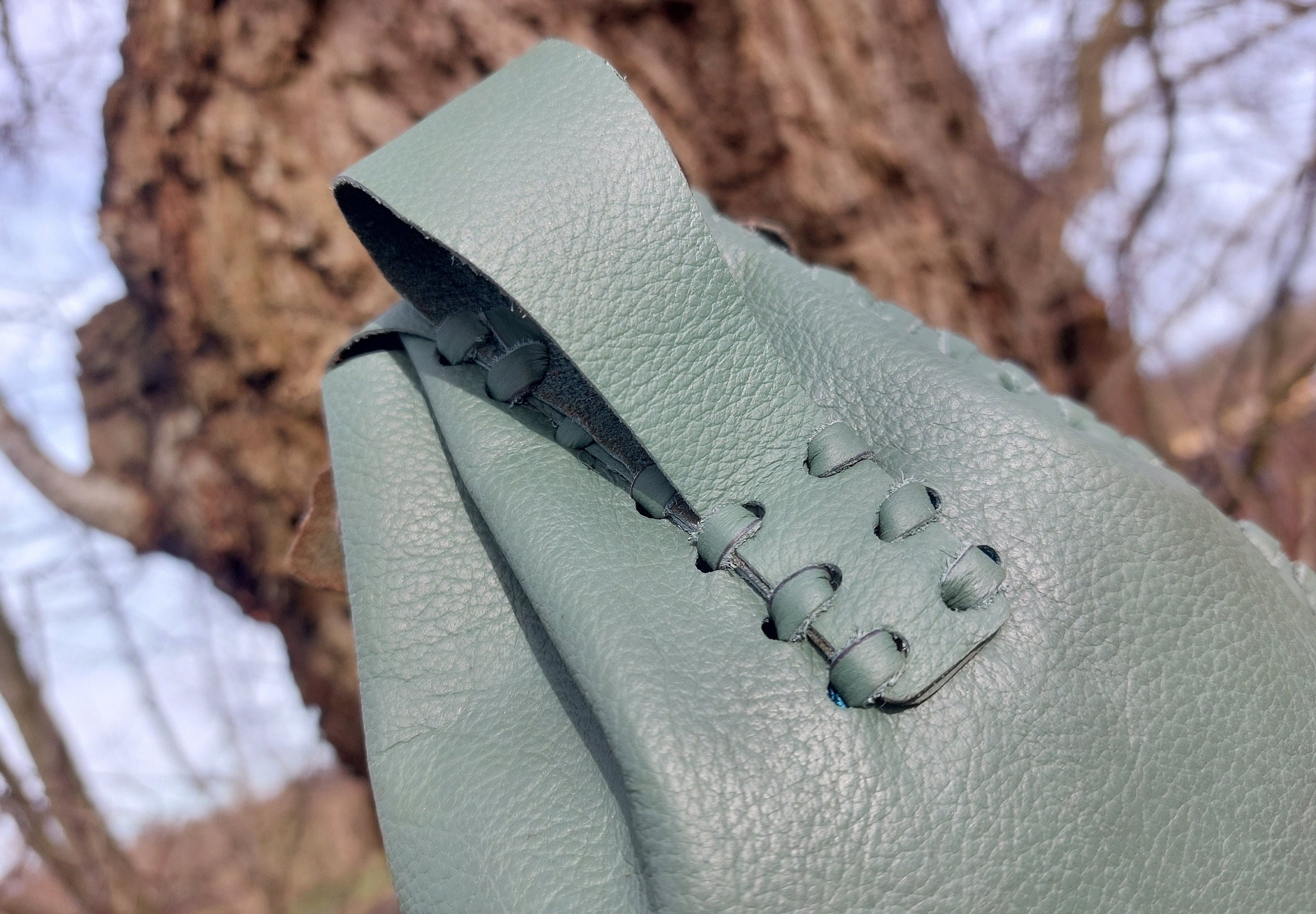 Handmade Sycamore Leaf Leather Belt Bag, Edgewood Green - Etsy