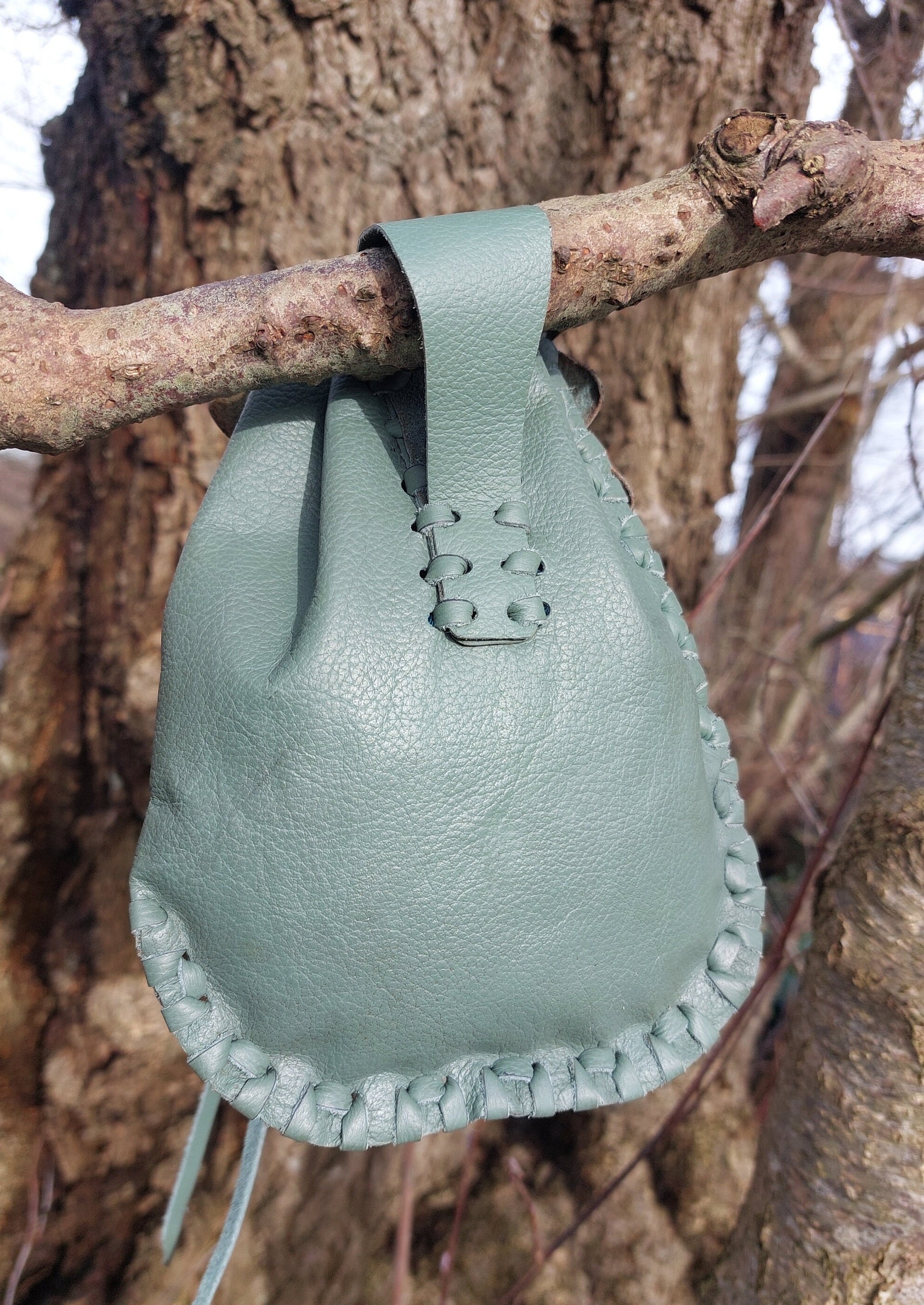 Handmade Sycamore Leaf Leather Belt Bag, Edgewood Green - Etsy