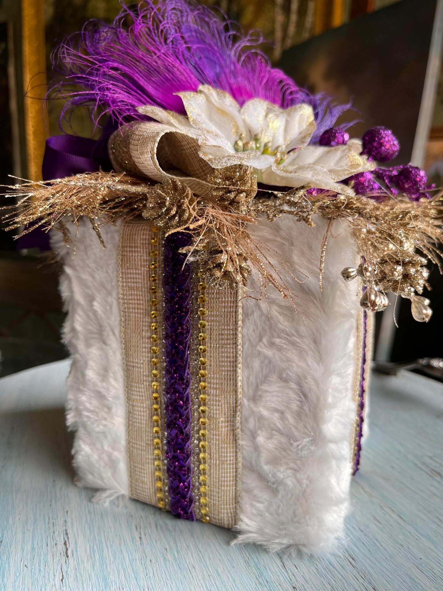 Feathered Floral Christmas Centerpiece: Faux Fur Gift Box - Etsy