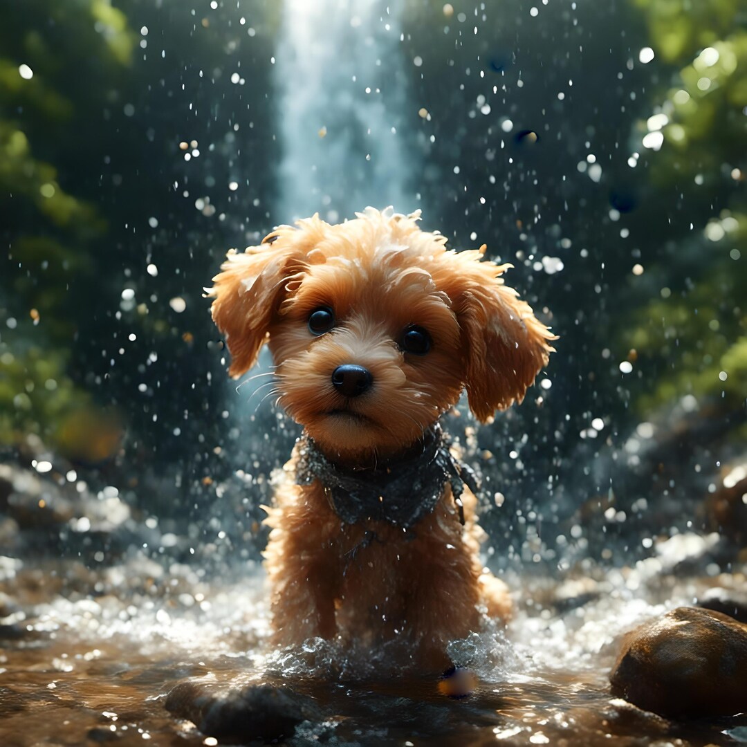 Art Print on Canvas, Playful Puppy, Puppy Playing in Water, Kids Room ...