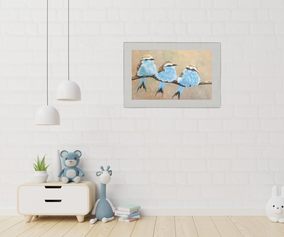 Blue Bird Art Print, Powder Puff Birds, Kids Room Decor - Etsy