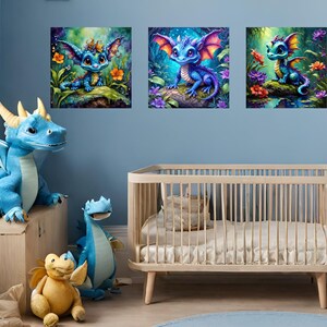 Art Print on Canvas, Cute Baby Blue Dragon, Fantasy Dragon for Kids ...