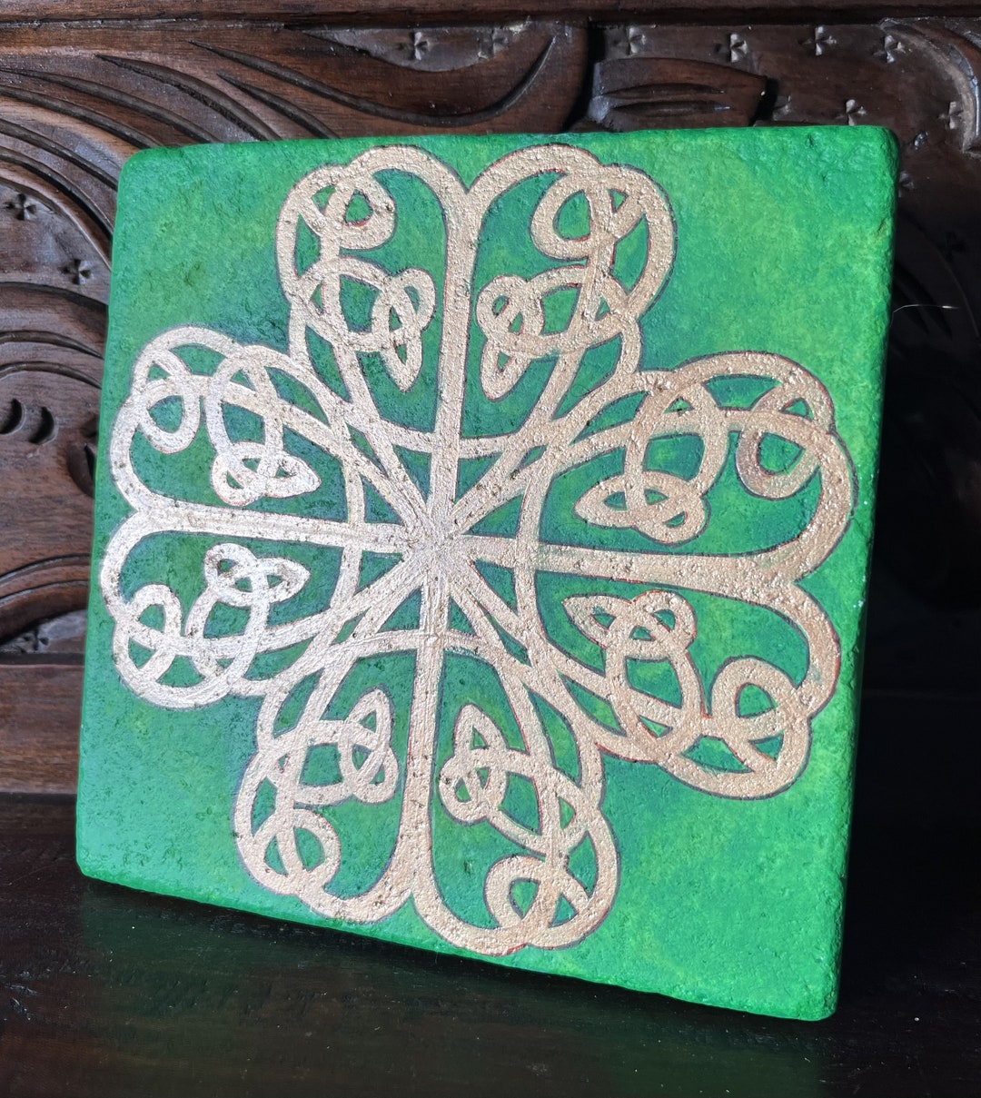 Shamrock Knot, Celtic Knot, Hand Painted Tile, 6in Coaster, Ireland ...