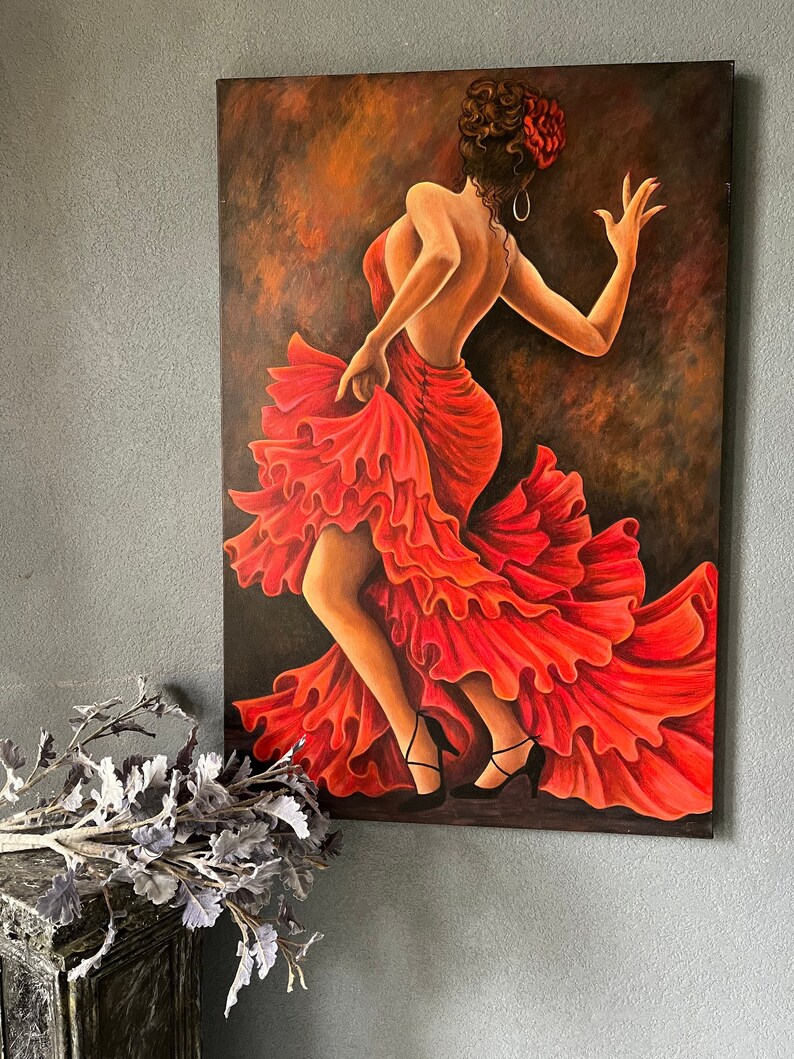Art Print on Canvas, Flamenco Dancer, Salsa Dancer, Red Dress - Etsy