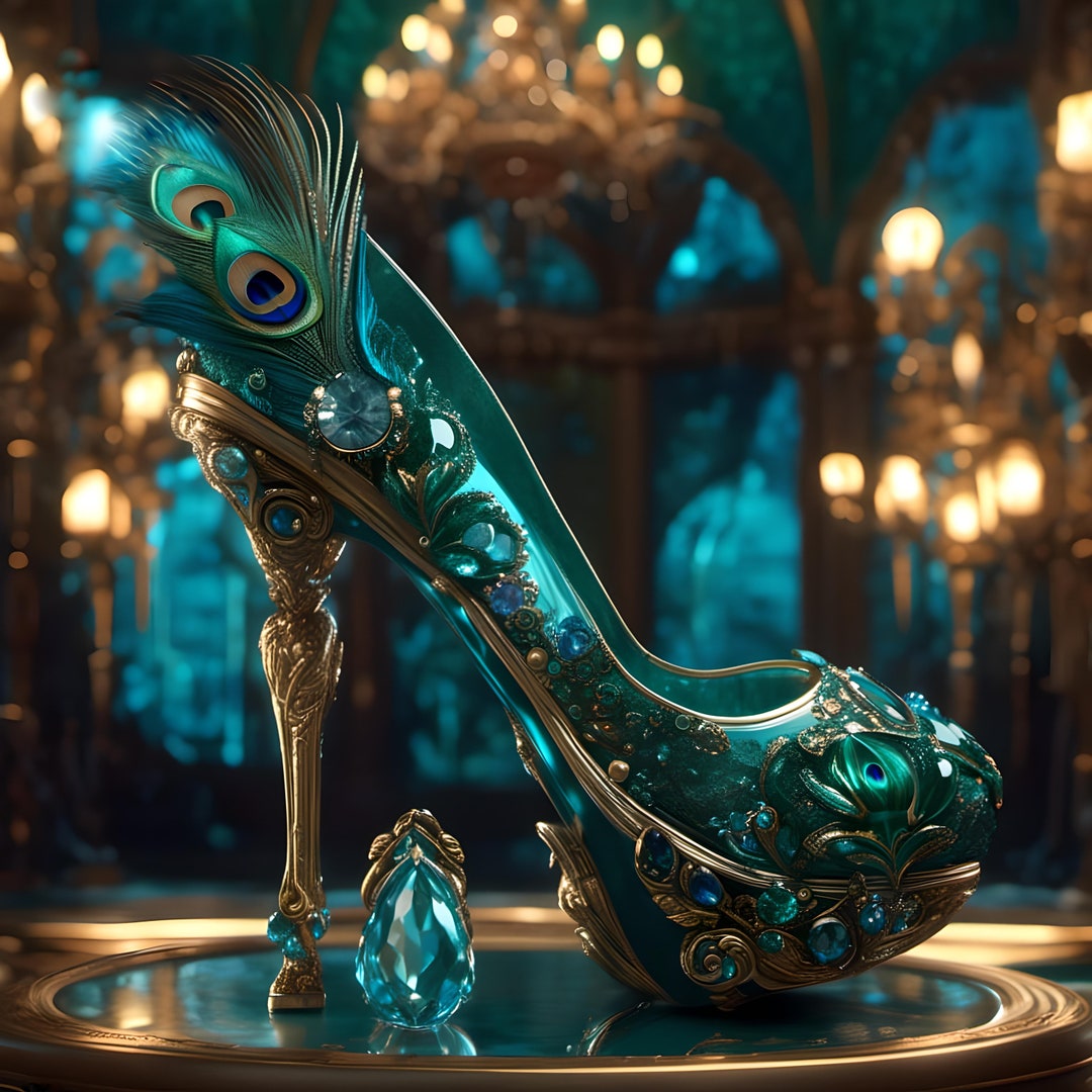 Art Print on Canvas, Blue Crystal High Heel, Fantasy Stiletto Decorated ...