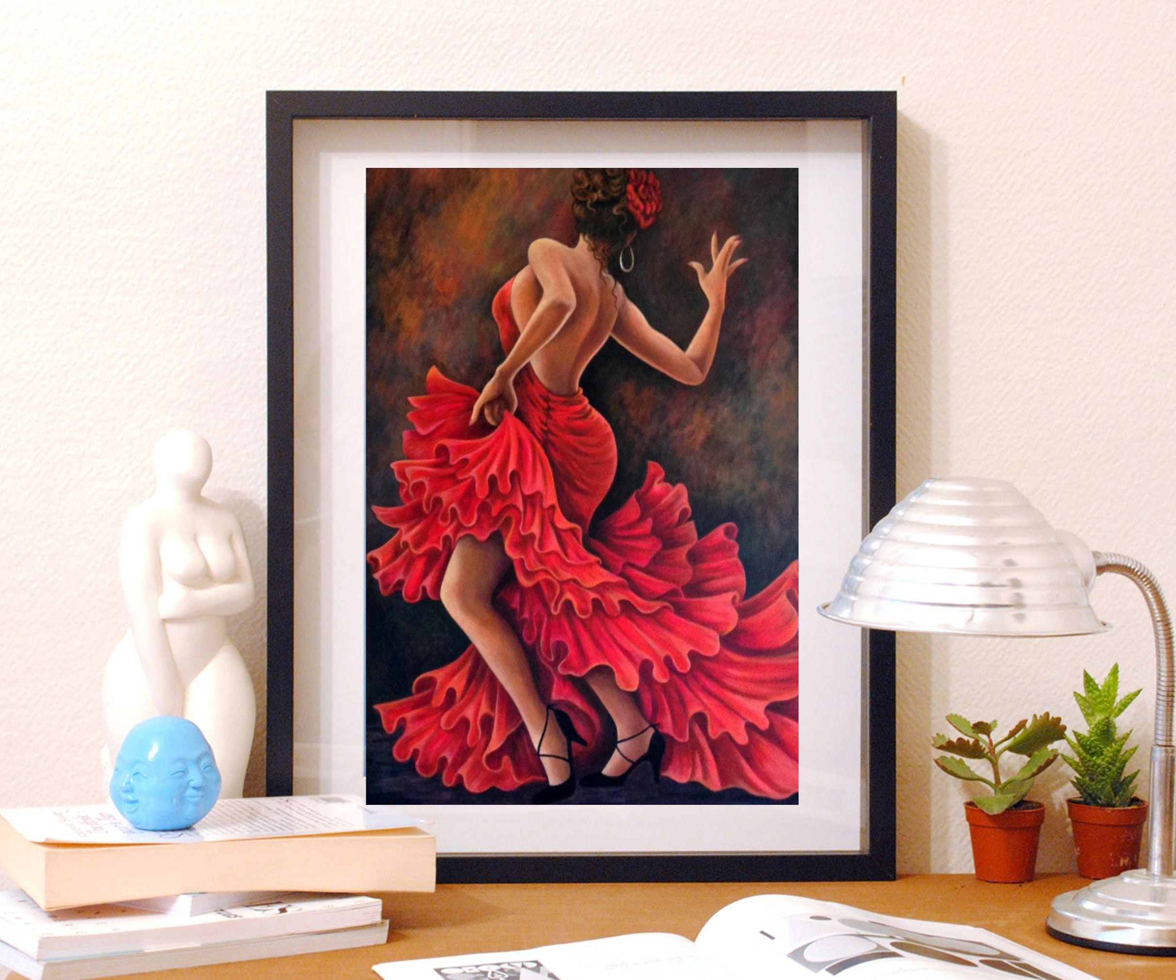 Art Print of Flamenco Dancer on Paper, Salsa Dancer in Red Dress - Etsy